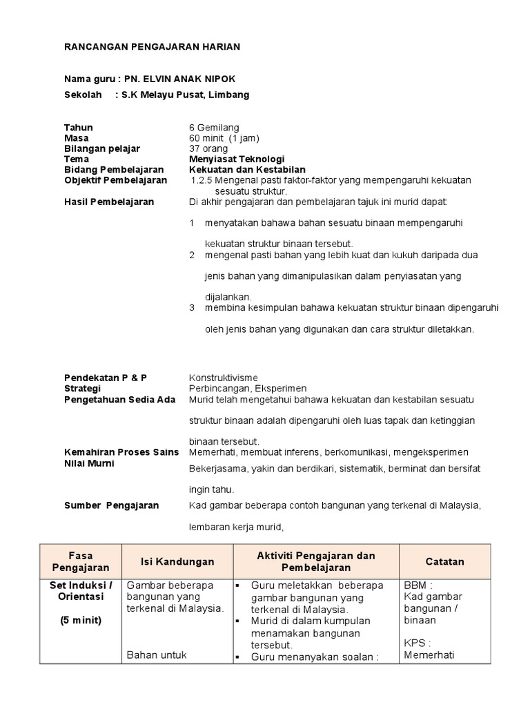 RPH Sains Tahun 6 | PDF