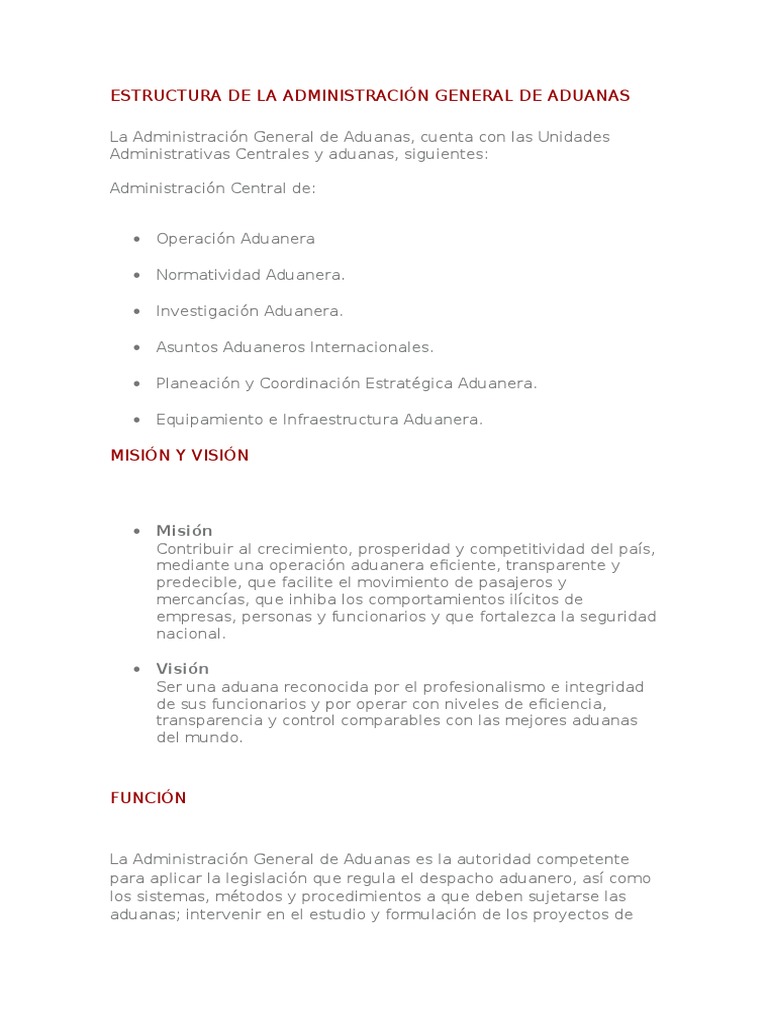 Estructura de La Administración General de Aduanas | PDF | aduana | El ...