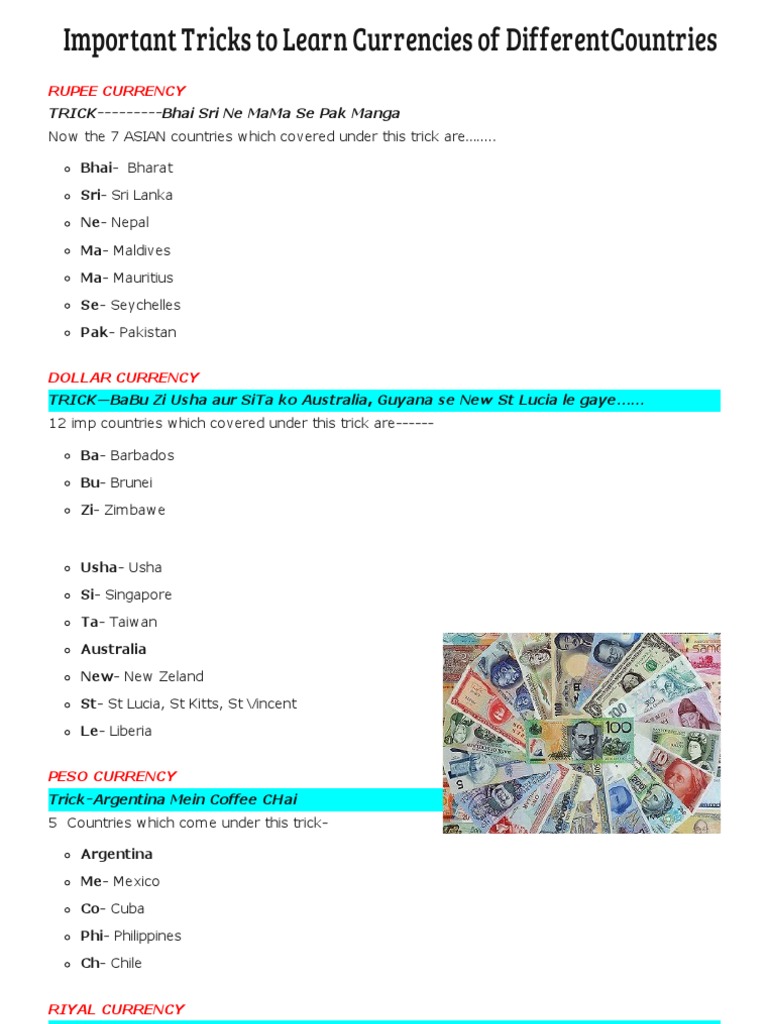 Important Tricks To Learn Currencies of Differentcountries: Rupee ...