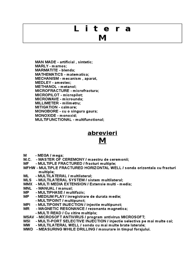 Abbreviations for 'M' Terms | PDF | Business | Computers