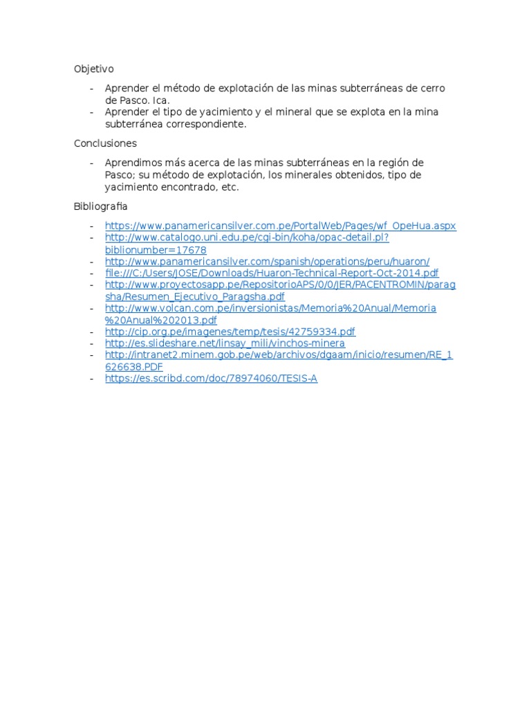 Explotación Minera en Cerro de Pasco | PDF | Minería | Perforar