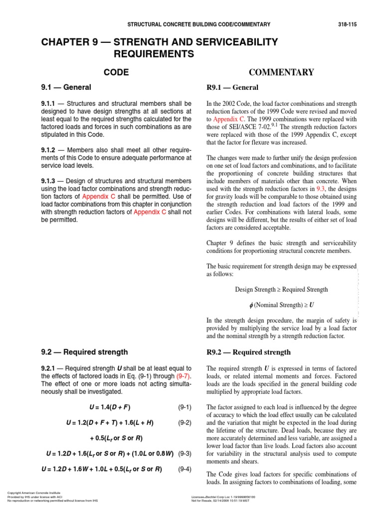 Chapter 9 - Strength and Serviceability Requirements: Commentary | PDF ...