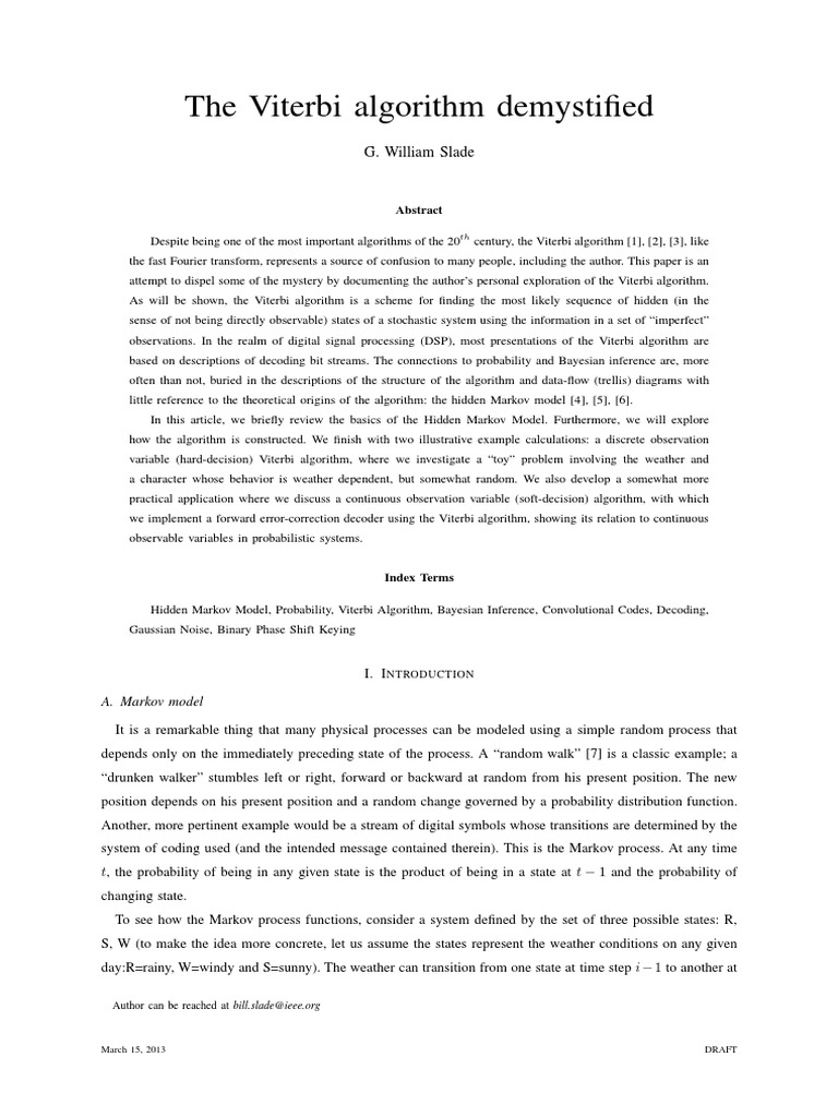 Viterbi Algorithm Demystified | PDF | Markov Chain | Forward Error Correction