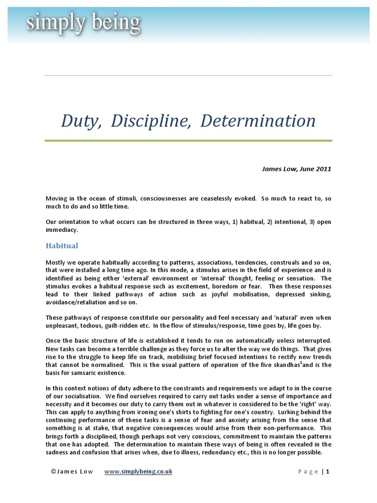 Duty, Discipline and Determination. Article, 2011 | PDF | Consciousness ...