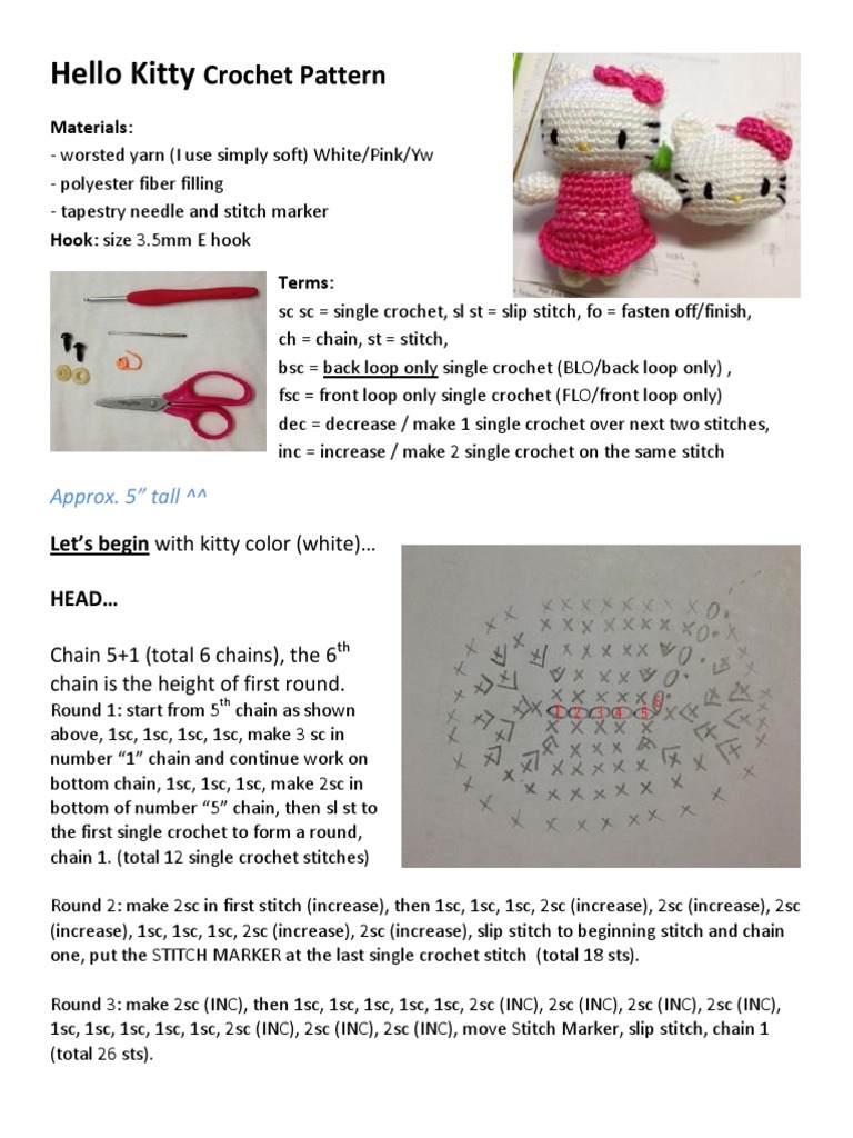 Small Hello Kitty | PDF | Crochet | Weaving