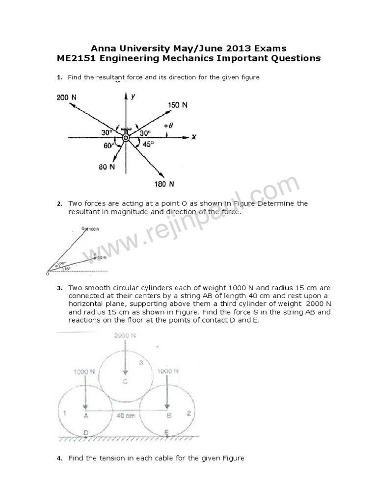Anna University May/June 2013 Exams ME2151 Engineering Mechanics ...