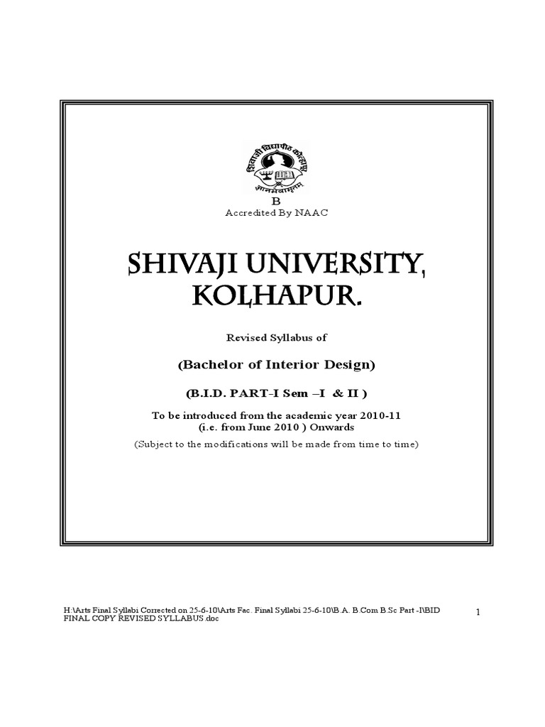 Bachelor of Interior Design) : Accredited by NAAC | PDF | Academic ...