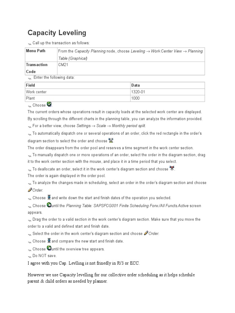 Capacity Leveling: Table (Graphical) | PDF | Data | Data Management
