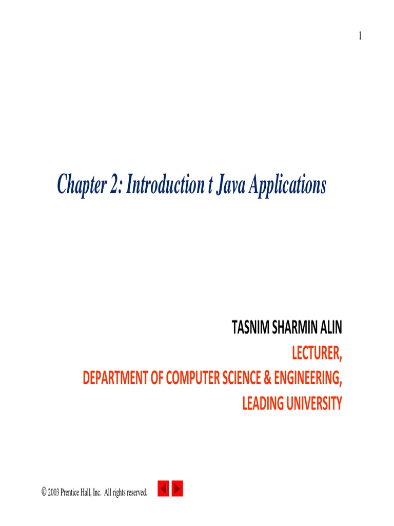 Chapter 2: Introduction T Java Applications: Lecturer, Department of Computer Science ...