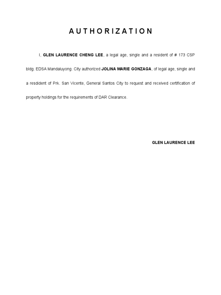 Property Authorization for DAR Clearance | PDF | Law