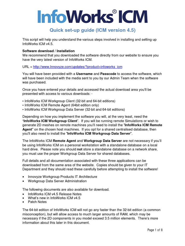 Quick Set-Up Guide For InfoWorks ICM Rev - 9 | PDF | 64 Bit Computing ...