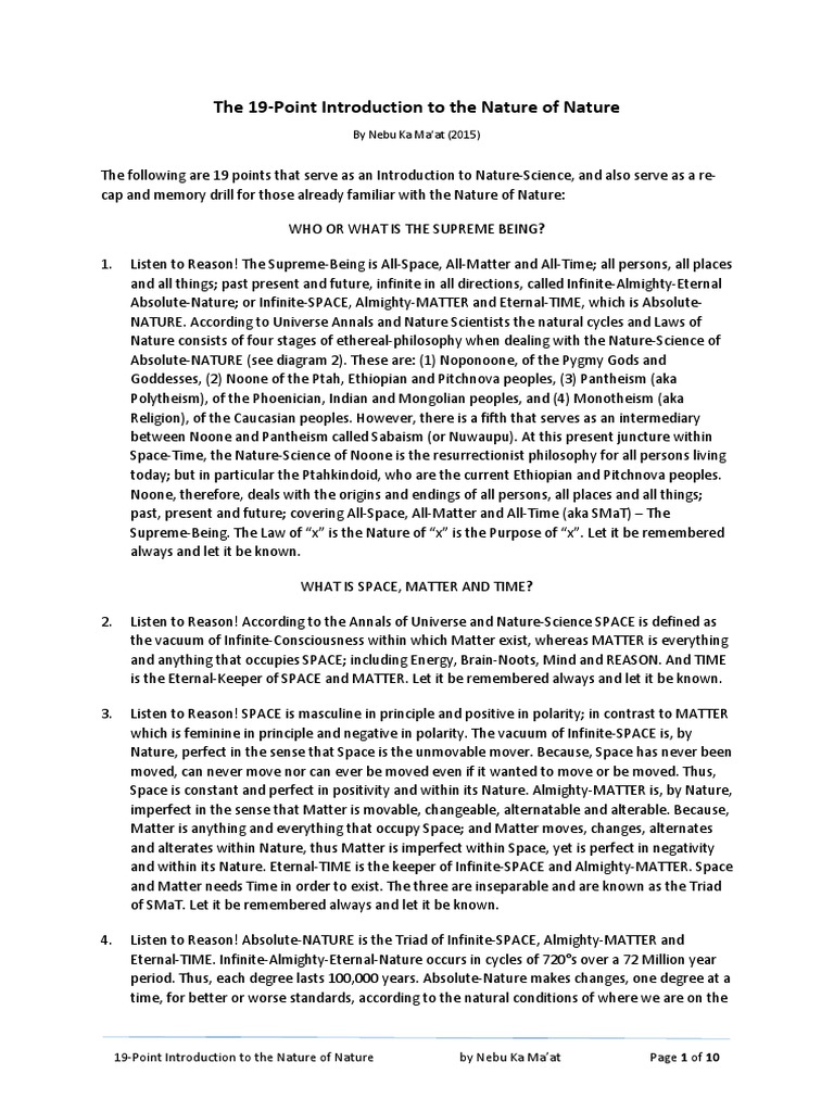 19-Point Introduction to the Nature of Nature | Mind | Matter