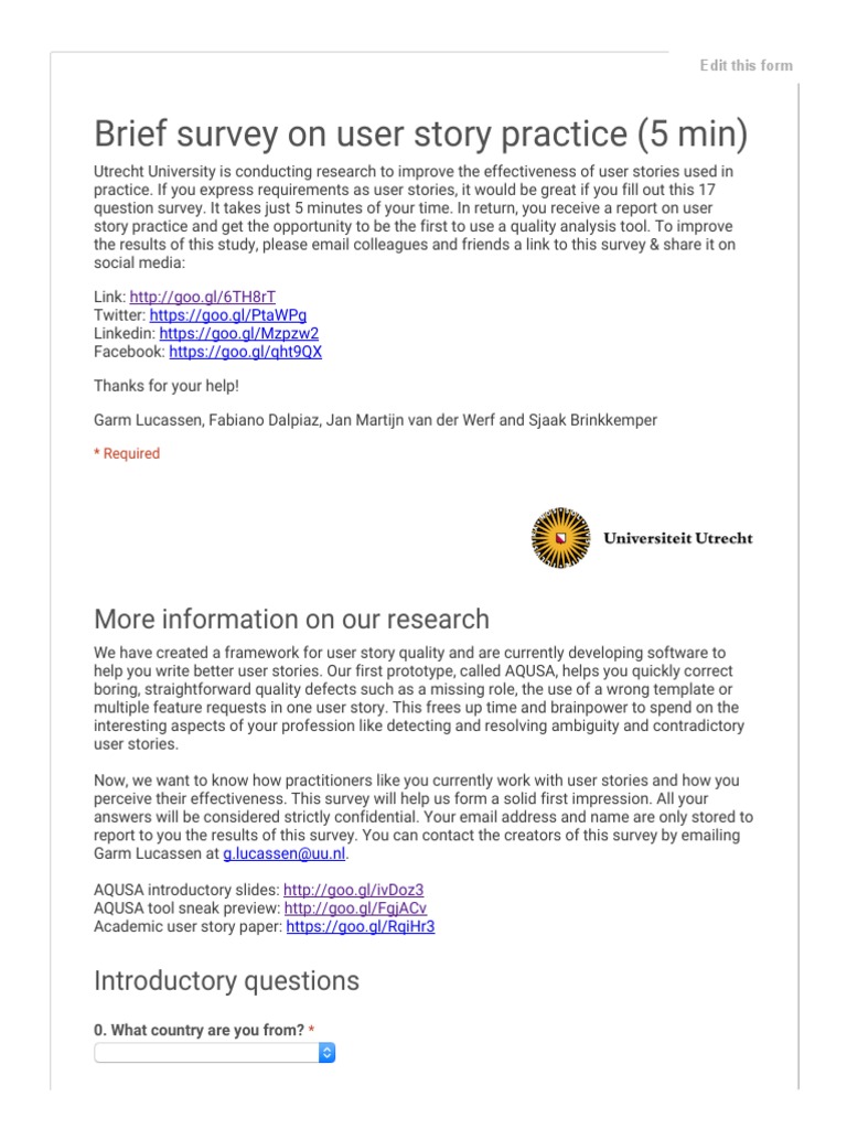 User Story Survey | PDF | Social Media | Popular Culture & Media Studies