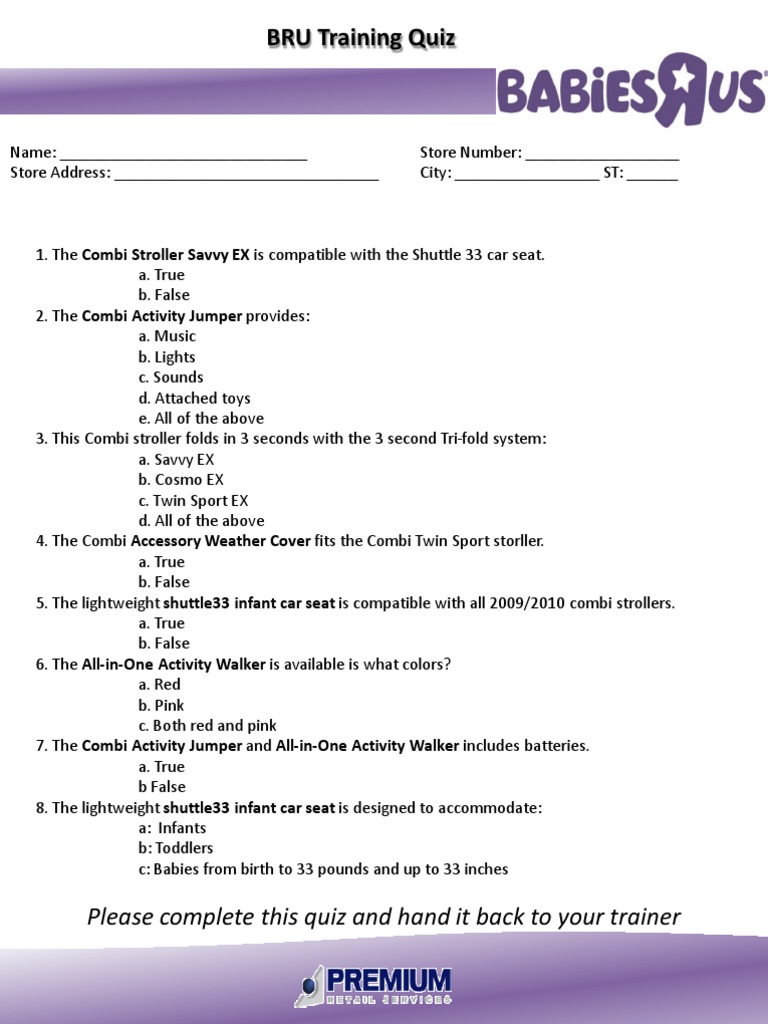 Combi Product Training Quiz | PDF | Teaching Methods & Materials