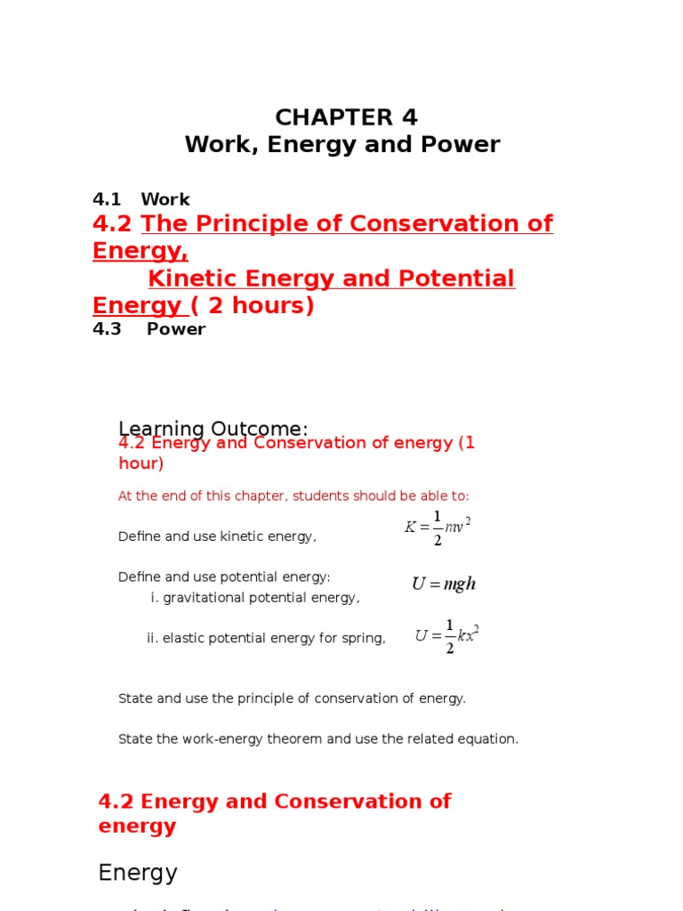 CHAPTER 4.2 (Conservation of Energy) | PDF | Potential Energy | Gravity