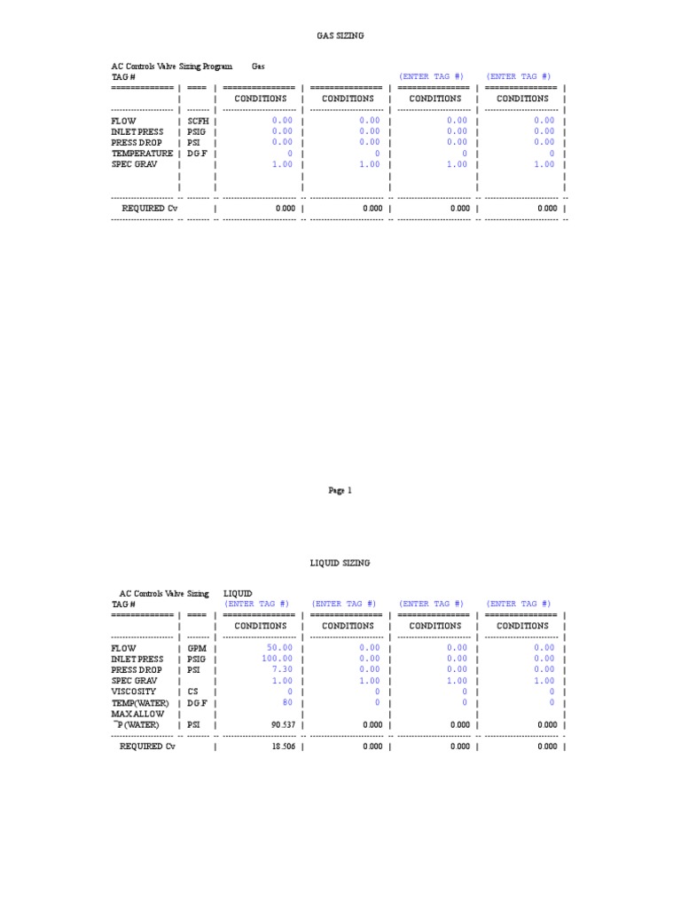 Valve Sizing Tables | PDF