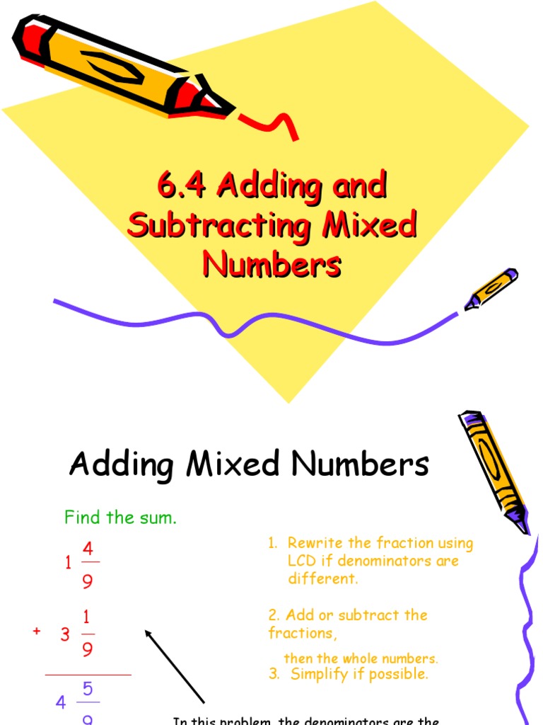 Add and Subtract Mixed Numbers Powerpoint | PDF