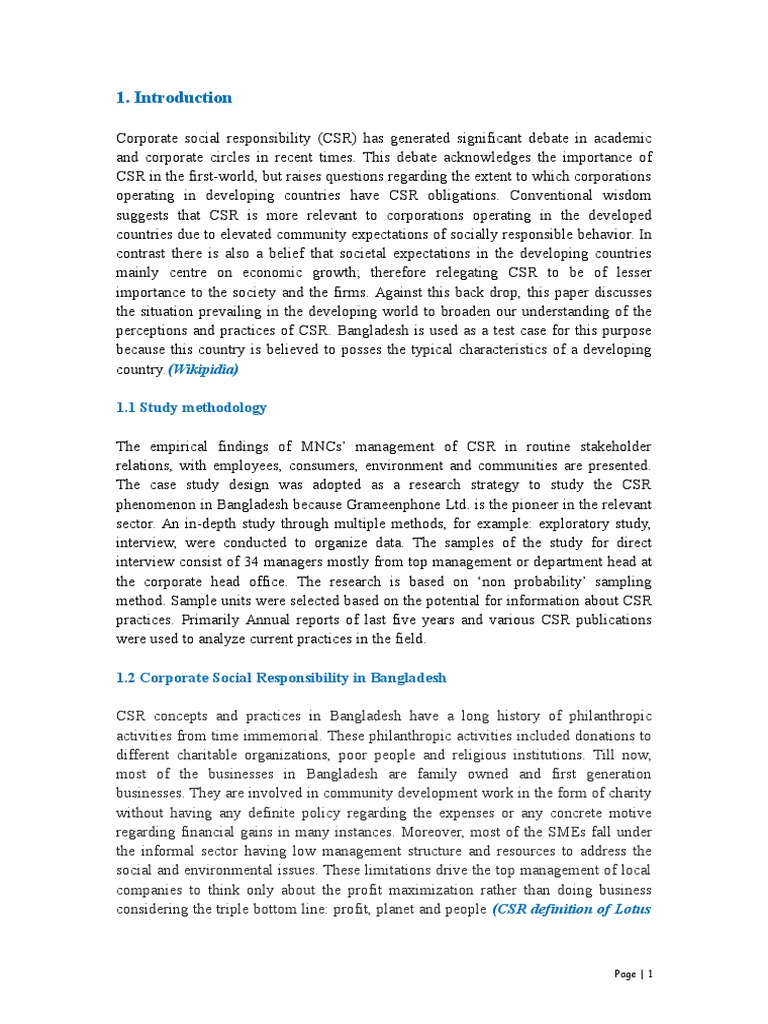 Corporate Social Responsibility (CSR) of MNC's in Bangladesh. | PDF ...