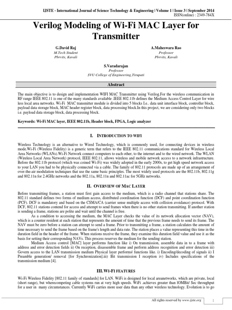 Verilog Modeling Of Wi Fi Mac Layer For Transmitter Pdf Field Programmable Gate Array Ieee