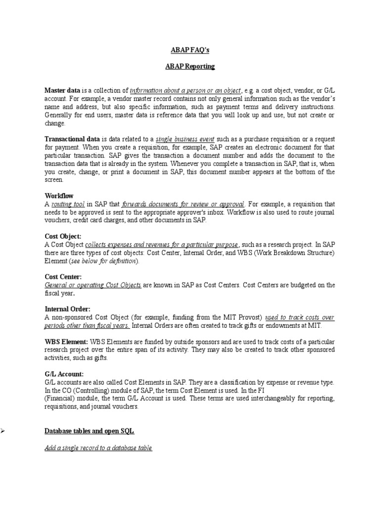 ABAP FAQ-latha | PDF | Parameter (Computer Programming) | Subroutine