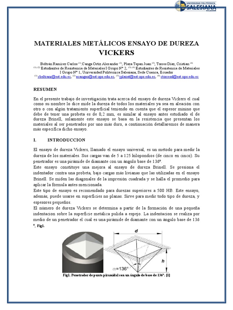 Ensayo de Dureza Vickers | Dureza | Ingeniería de productos químicos