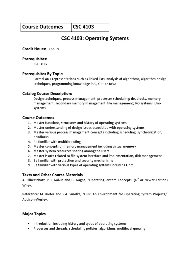 Course Outcomes Csc 4103 Pdf Scheduling Computing Operating System 