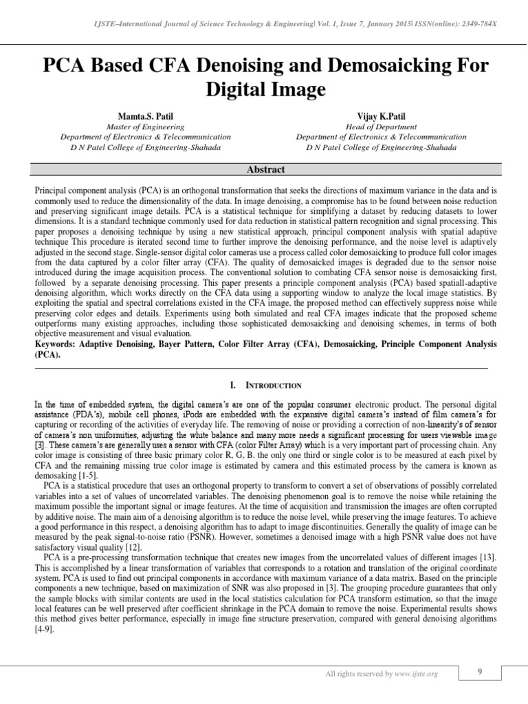 PCA Based CFA Denoising and Demosaicking For Digital Image | PDF | Principal Component Analysis ...