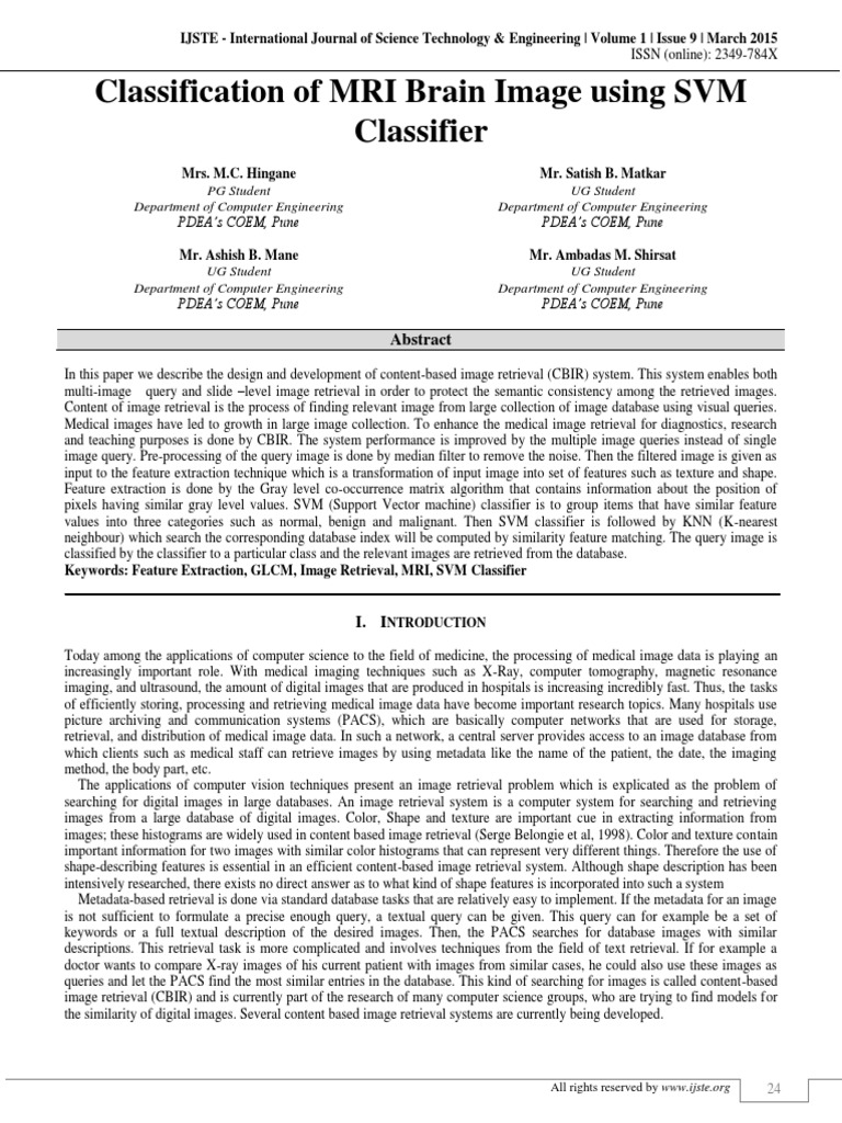 Classification of MRI Brain Image Using SVM Classifier | Download Free ...