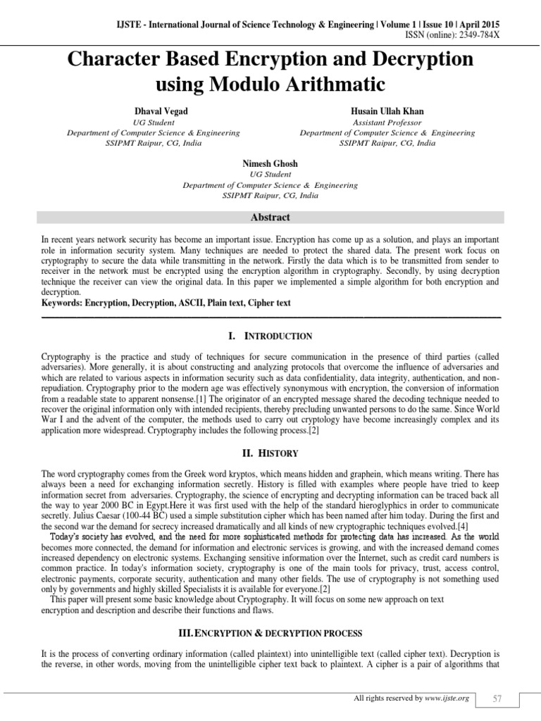 Character Based Encryption and Decryption Using Modulo Arithmatic | PDF ... Character Based Encryption and Decryption Using Modulo Arithmatic | PDF ...