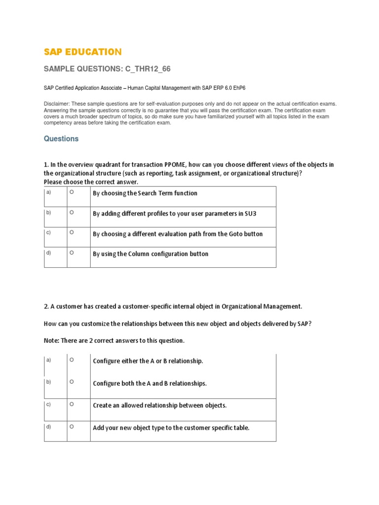 Sample Questions C THR12 66 | Download Free PDF | Payroll | Employment