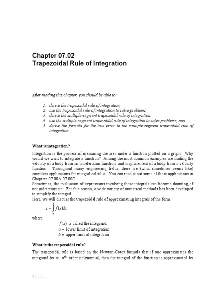 Trapezoidal Rule of Integration Explained | PDF | Integral | Calculus
