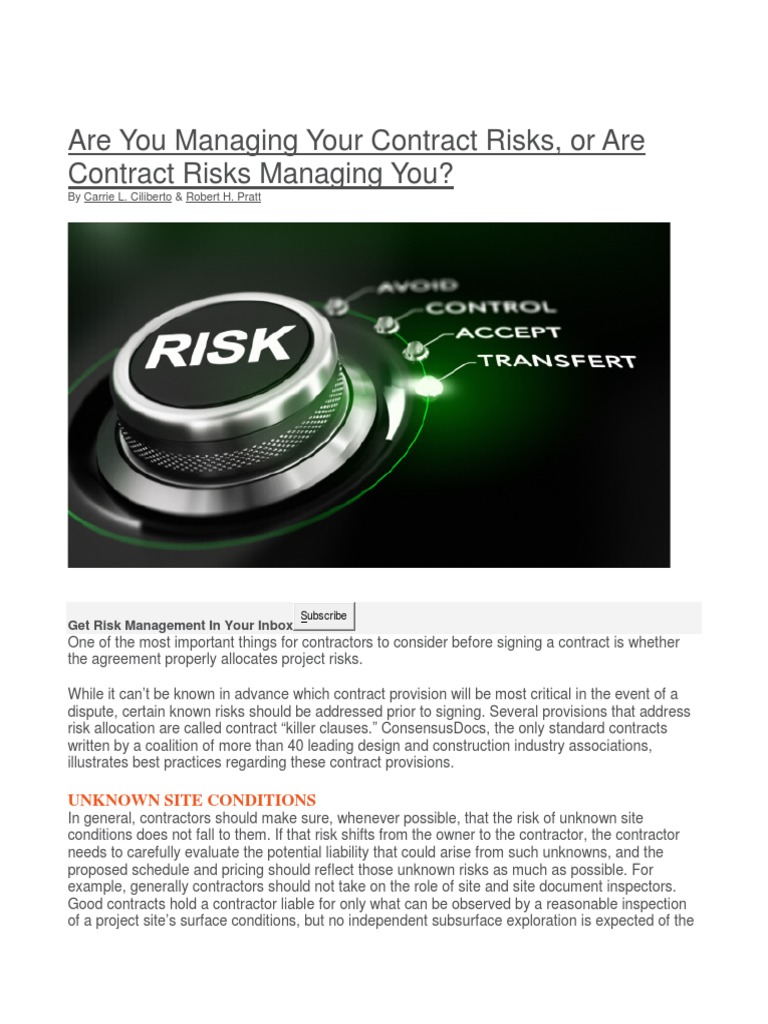 Managing Contract Risks Effectively | PDF | General Contractor | Risk