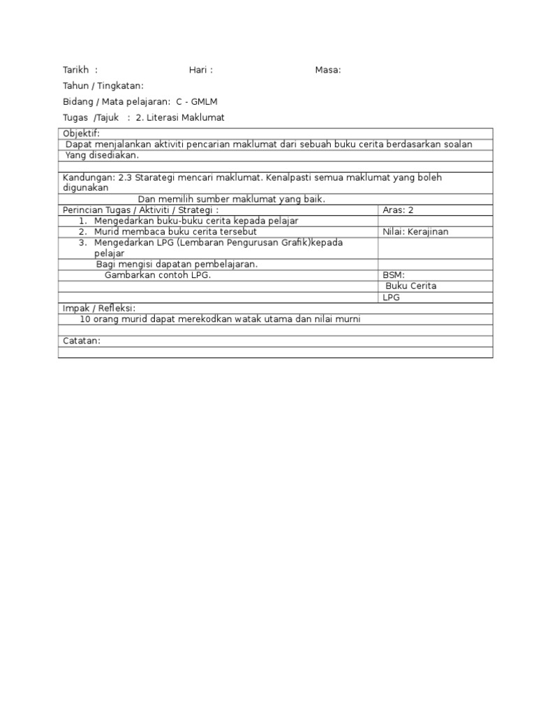 RPH Gpm. Literasi Maklumat | PDF