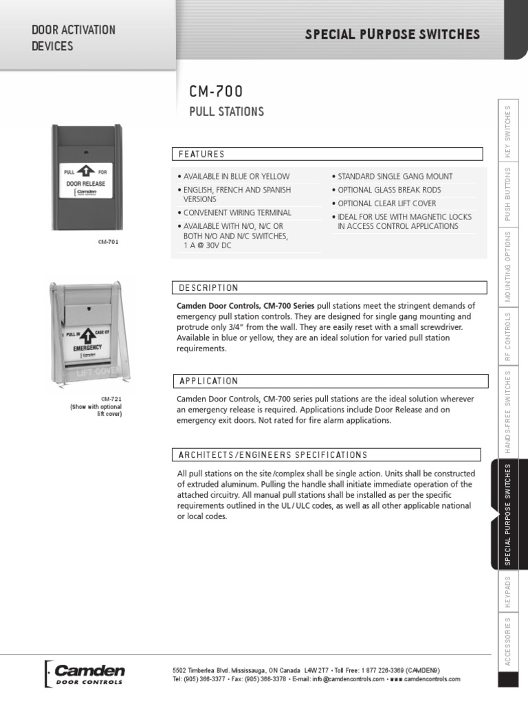 Camden CM-701 Data Sheet | PDF | Equipment | Electrical Engineering