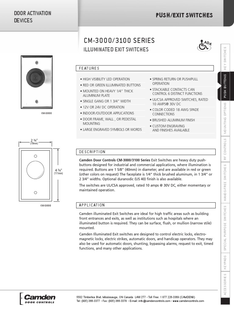Camden CM-3000 Data Sheet | PDF | Switch | Manufactured Goods