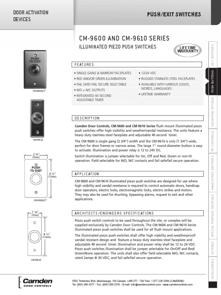 Camden CM-9600 Data Sheet | PDF | Switch | Relay