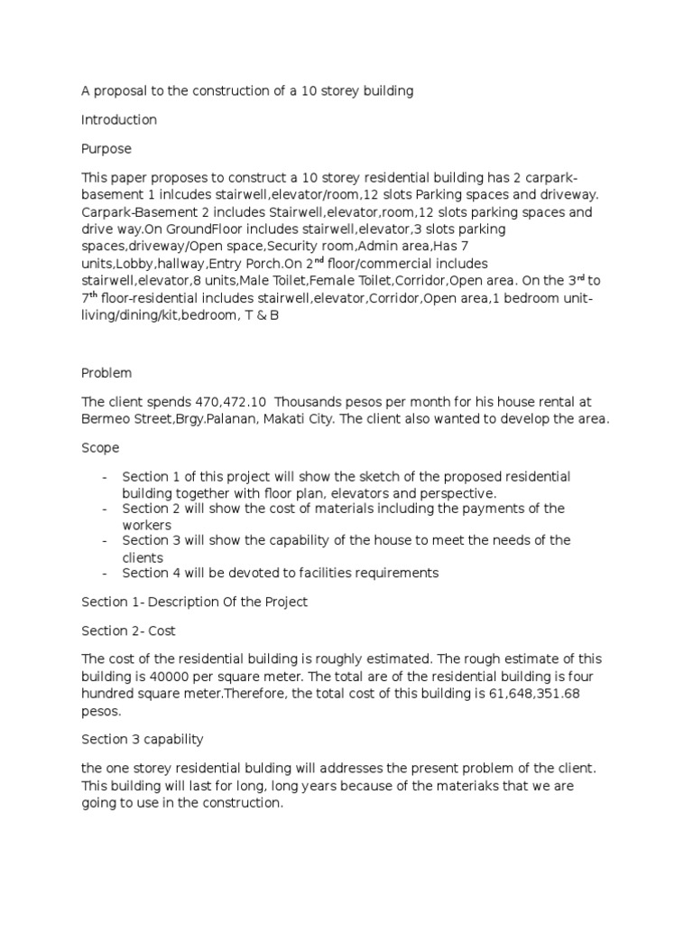 A Proposal To The Construction of A 10 Storey Building | PDF | Business