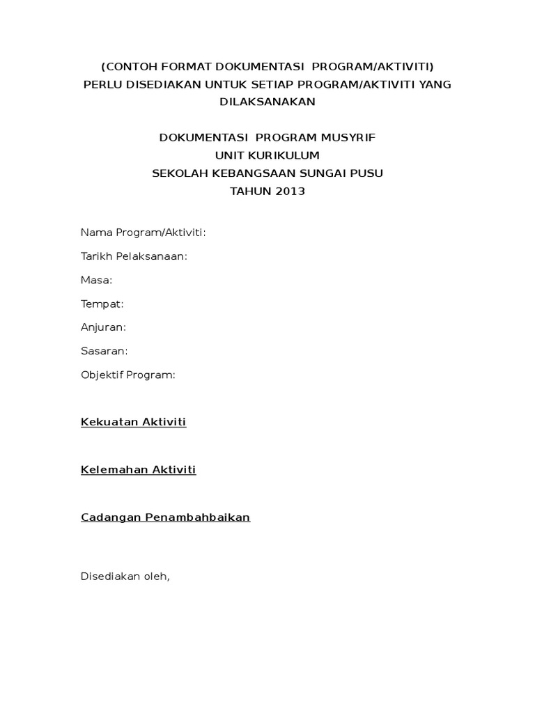Contoh Format Dokumentasi Program Sekolah - WalterldContreras