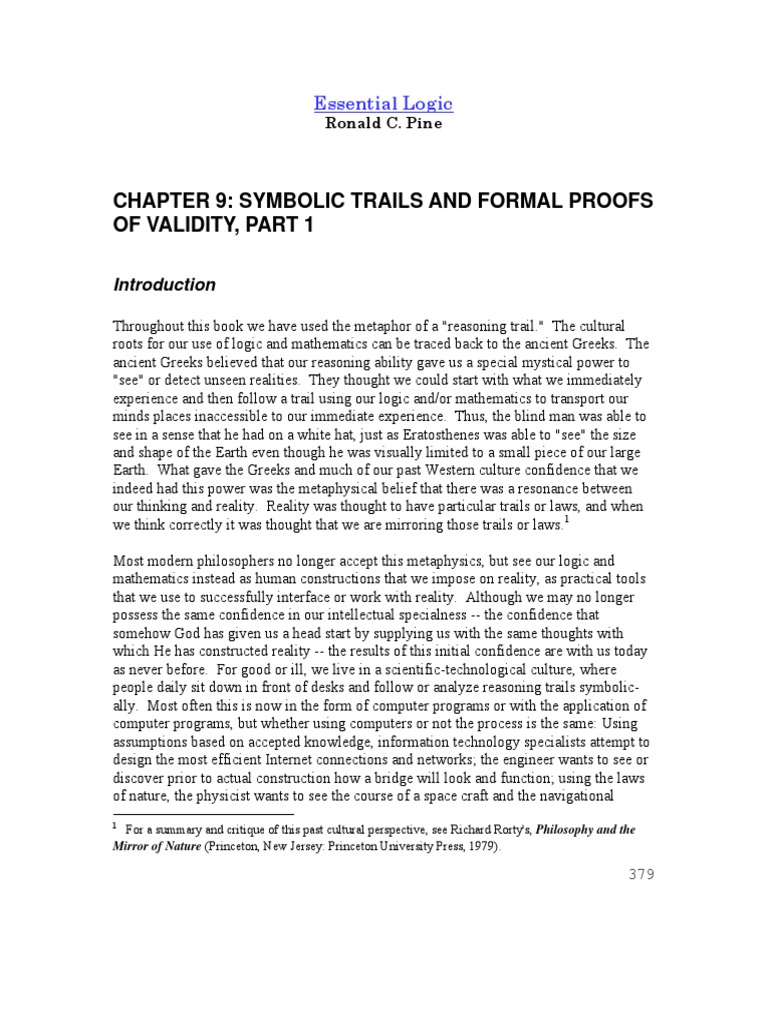 Chapter 9: Symbolic Trails and Formal Proofs of Validity, Part 1 | PDF | Social Science