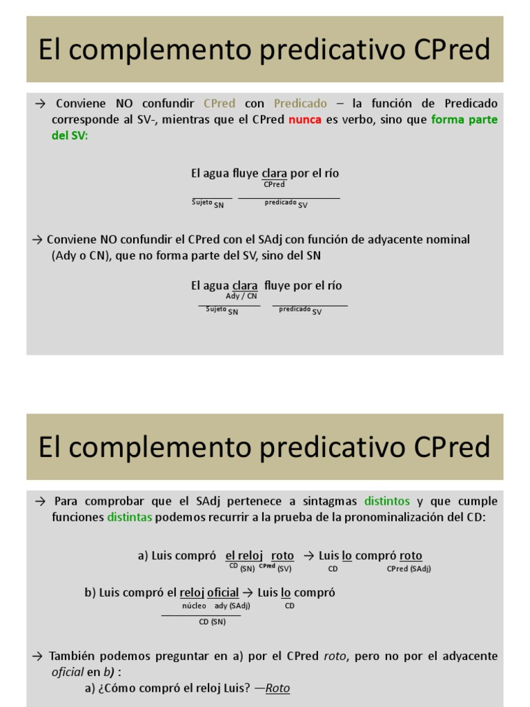 El Complemento Predicativo Esquema | PDF | Predicado (Gramática) | Adverbio