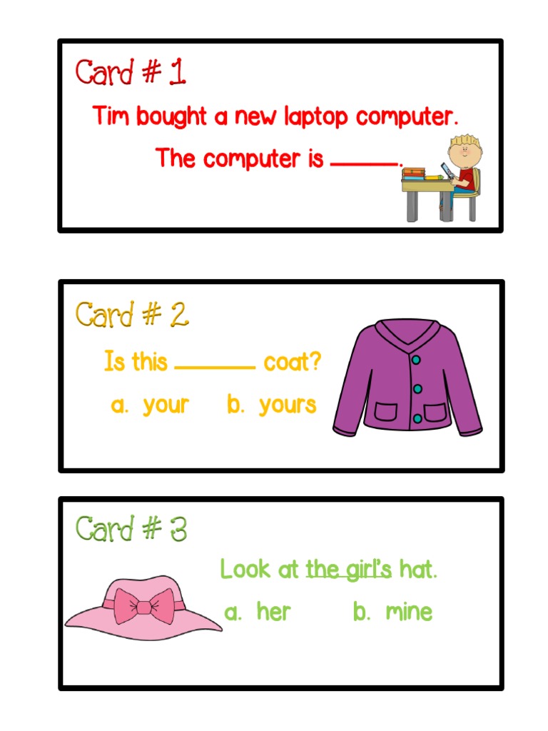 Possessive Pronoun Task Card F | PDF | Games & Activities