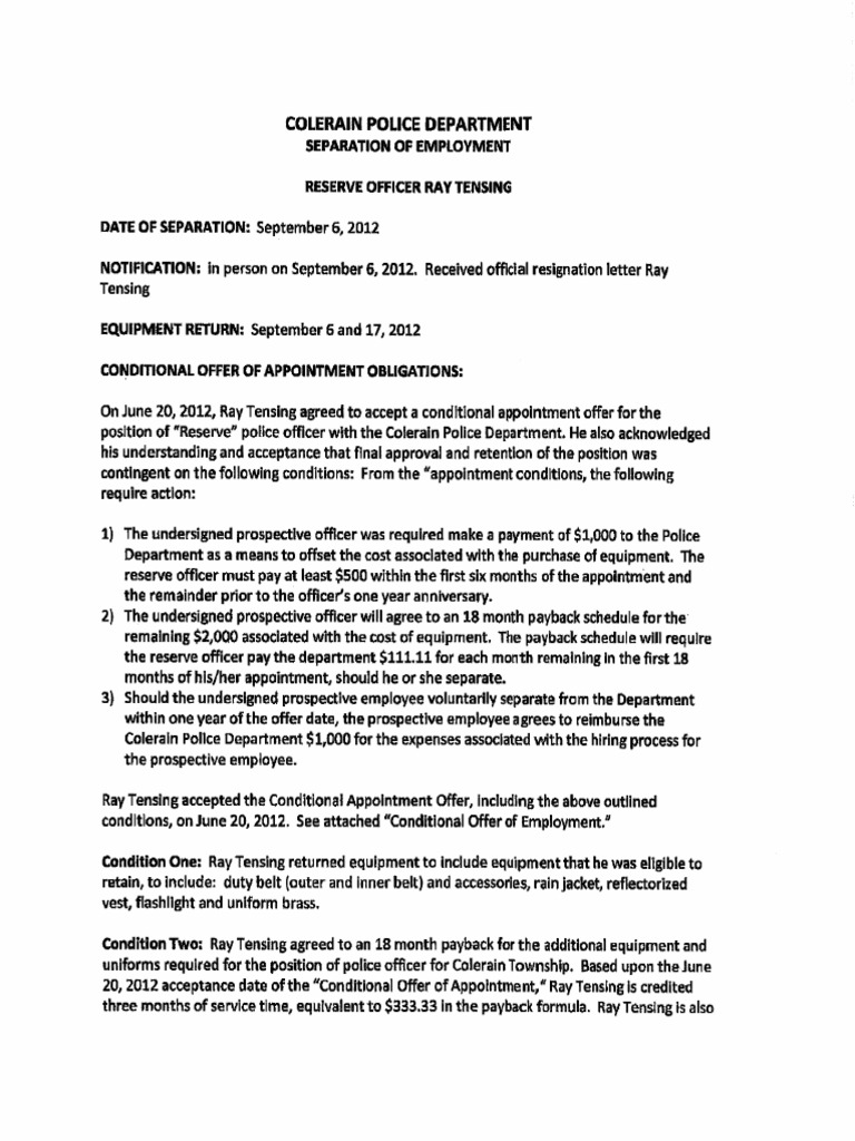 Officer Tensing Redacted Personnel File | PDF