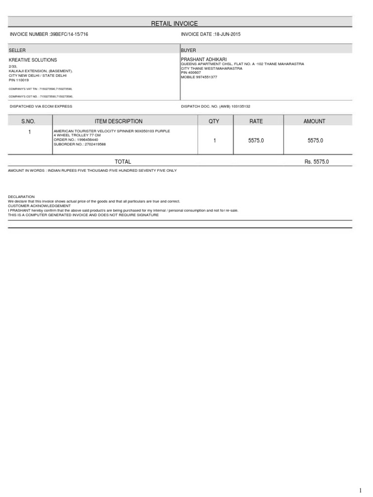 Invoice Trolley Snapdeal Pdf Invoice Value Added Tax