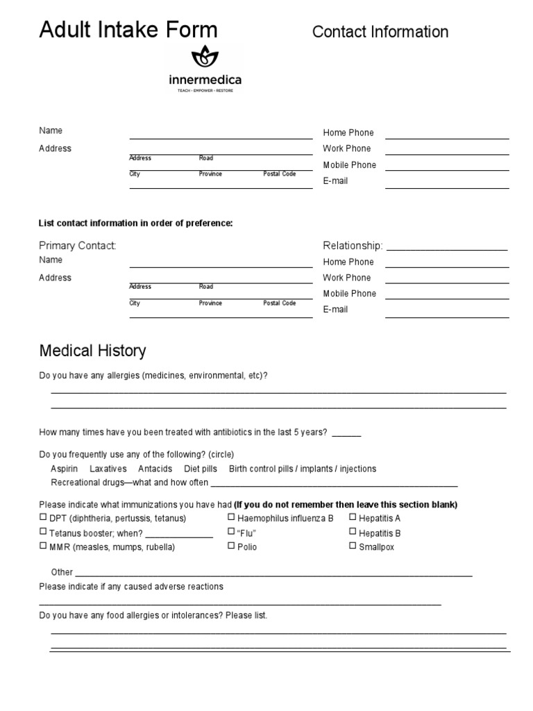 Naturalpath Intake Form - ADULT | PDF | Naturopathy | Allergy