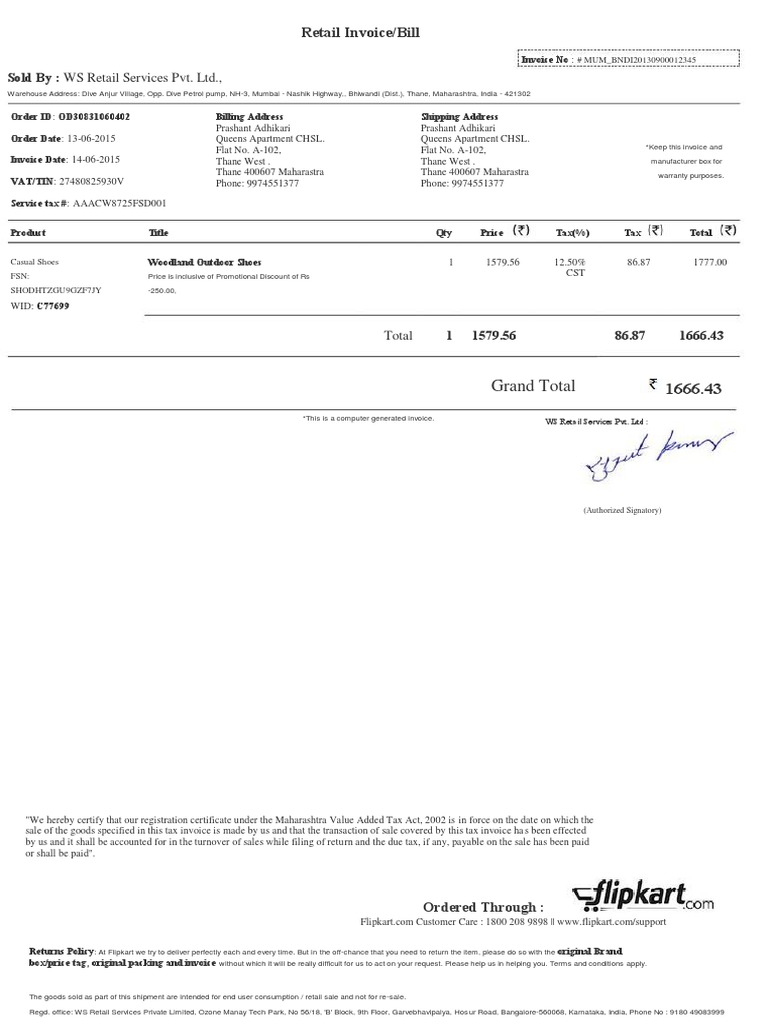 Invoice Woodland Shoes Flipcart | PDF | Invoice | Value Added Tax
