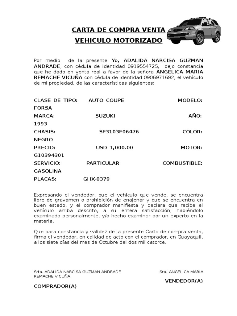 Carta de Compra Venta | PDF
