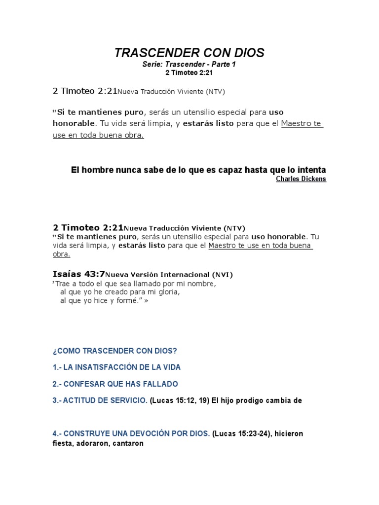 Bosquejo Trascender Con Dios. Segunda Parte | PDF