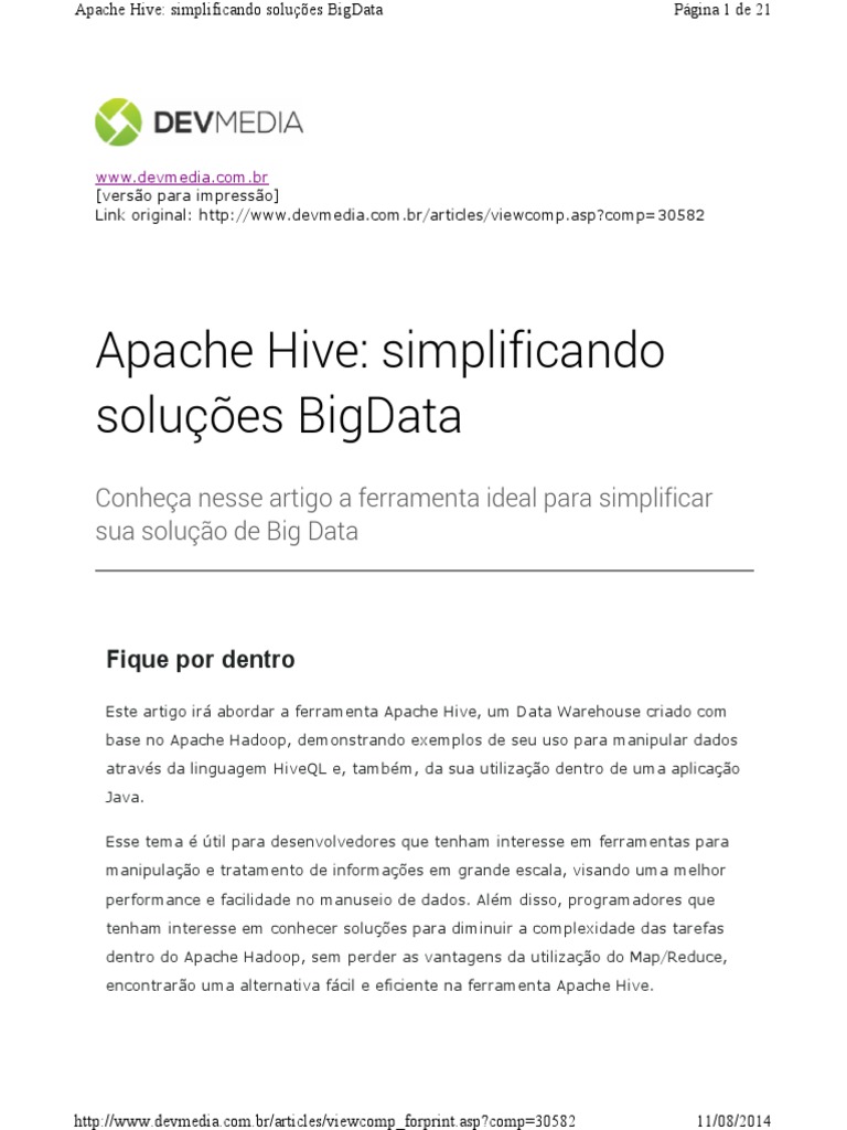 Apache Hive Simpl I Fica Big Data | PDF | SQL | Bancos de dados