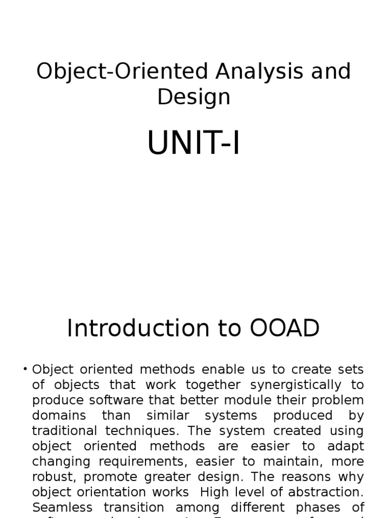 Object-Oriented Analysis and Design: Unit-I | PDF | Use Case | Unified ...