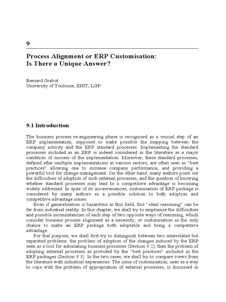 Process Alignment or ERP Customisation: Is There A Unique Answer | PDF ...